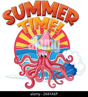 Summer time word with squid cartoon illustration Stock Vector Image ...