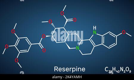 Reserpine alkaloid molecule. It is antihypertensive drug, used for the ...