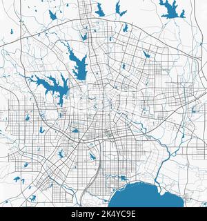 Detailed map poster of Hefei city administrative area. Blue skyline ...