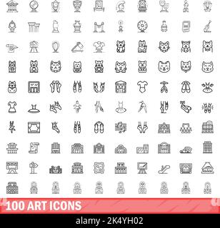 100 gallery icons set. Outline illustration of 100 gallery icons vector ...