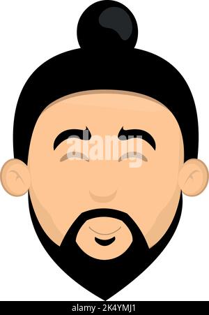 Asian man face, japanese or chinese character with sad, happy and angry ...