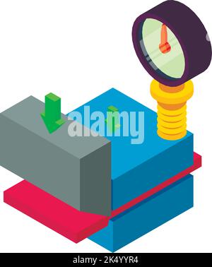 Shearing process icon isometric vector. Automatic hydraulic press ...