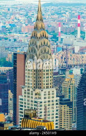 The distinctive Art Deco highrise and rooftop spire of the Chrysler ...