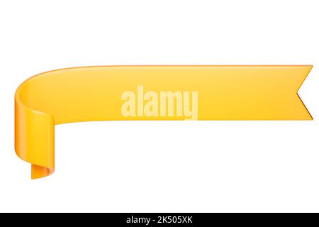 3d label ribbon. Glossy orange blank plastic banner for advertisment ...