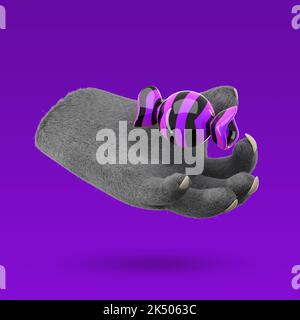 3d furry wolf hands holding heart in plastic cartoon style. Werewolf ...