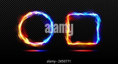 Square and round blue fire frames png isolated on transparent ...