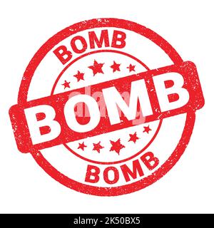 BOMB text written on red grungy zig zag borders round stamp Stock Photo ...