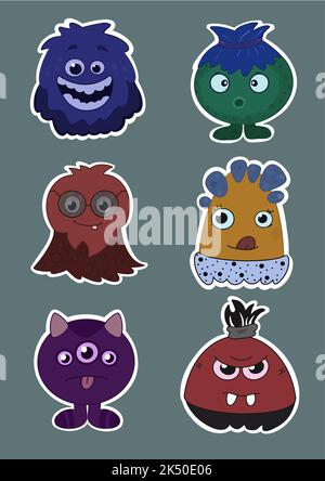 Cartoon cute boo monsters. Little furry symbols of horror, vector ...
