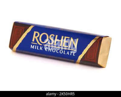 BUCHAREST, ROMANIA - OCTOBER 12, 2019. Roshen Milk chocolate bar ...