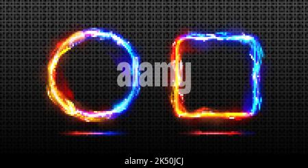 Square and round blue fire frames png isolated on transparent ...