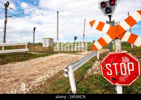 Railway Bulgaria Rural railroad crossing in Bulgaria, Eastern Europe ...