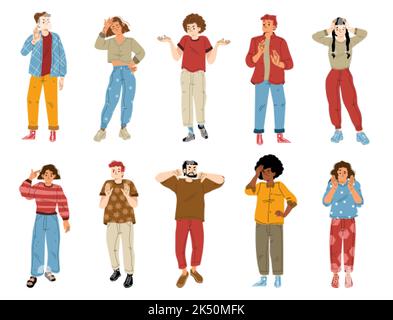 Body language, negative emotions concept. Characters show refuse ...