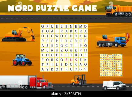 Word search puzzle for children, transport theme, fun education game ...