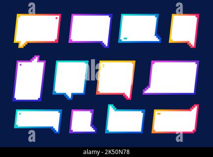 Pixel art speech bubble. Dialogue boxes, retro 8 bit arcade game style ...