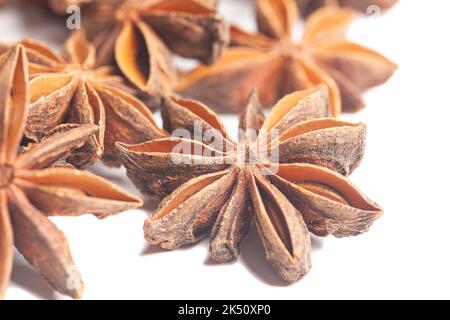 A group of star anises isolated on white background. Dried star anise ...