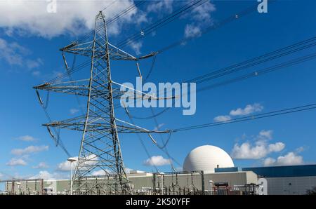 Pylon carrying electricty lines from PWR Pressurised Water Reactor ...