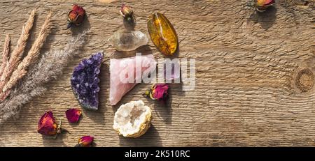 Amethyst druzy, pink quartz, quartz with rutile, fluorite, calcite ...