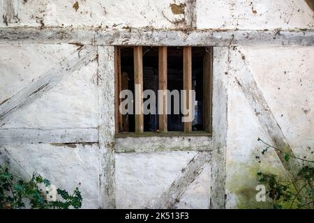 Slatted window in a building, part of the medieval recreation of a ...