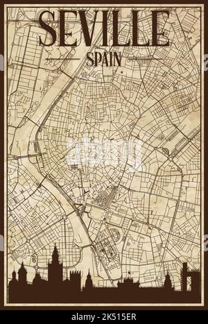 Seville outline map. Vector map of Seville city area within its borders ...
