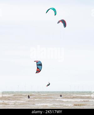 Worthing UK 5th October 2022 - Seagulls follow behind a farmer ...