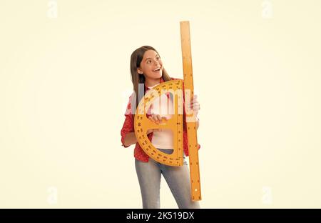 happy child hold protractor ruler study algebra at school isolated on ...
