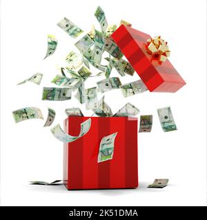 3D rendering of A lot of 20000 Colombian peso notes coming out of an ...