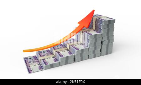 3D rendering of a growing line graph of a digital income growth chart ...