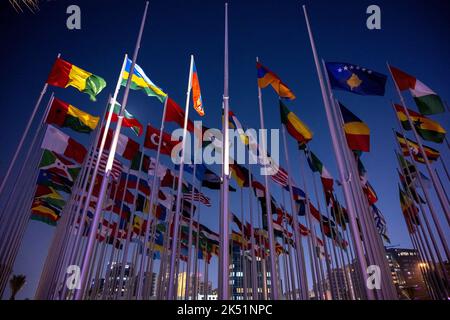 A visitor takes a photograph of 120 flags, from all countries ...