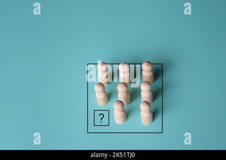 Wooden dolls and question marks. Job vacancy, human resources ...