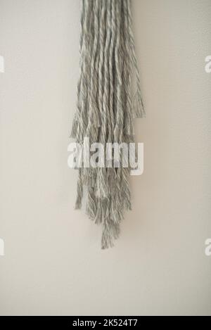 macrame cotton white gray string fabric white wall background Stock ...
