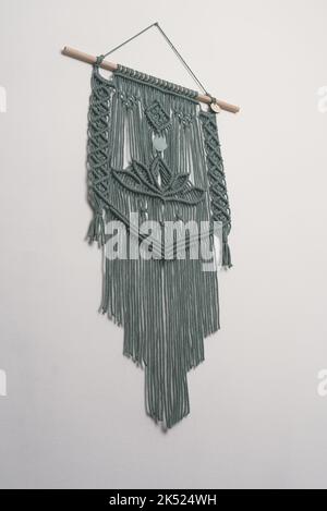 green hand made macrame artistic wall hanging fiber art decoration with ...