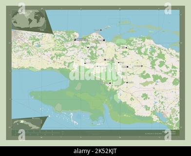 Matanzas, province of Cuba. Open Street Map. Locations of major cities ...