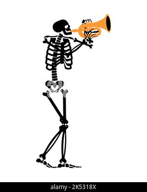 Skeleton with trumpet. Skeleton musician. bugle and dead. Vector ...