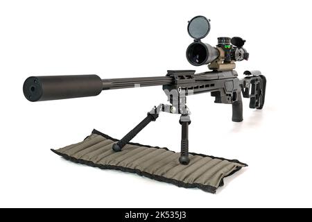 A sniper rifle with an optical sight bipod side view full equipment ...