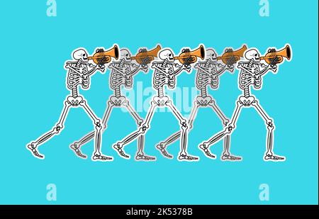 Skeleton with trumpet. Skeleton musician. bugle and dead. Vector ...