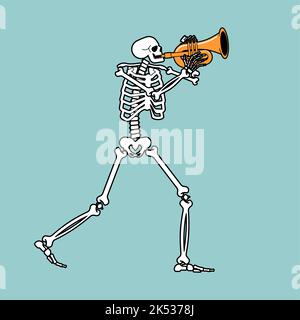 Skeleton with trumpet. Skeleton musician. bugle and dead. Vector ...