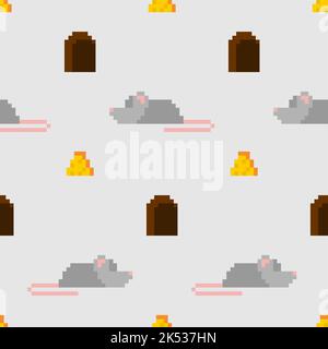 Pixel art Mouse and cheese Pattern seamless. 8 bit Baby fabric texture ...
