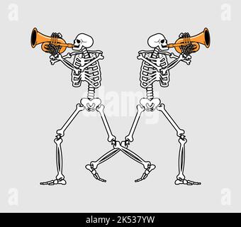 Skeleton with trumpet. Skeleton musician. bugle and dead. Vector ...
