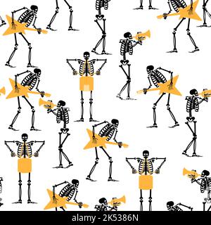 Skeletons rock band Pattern seamless. Skeleton and guitar Background ...