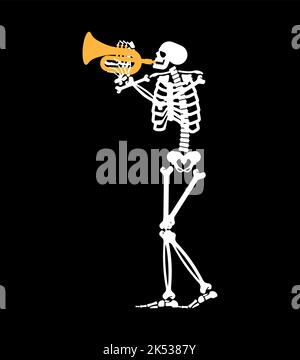 Skeleton with trumpet. Skeleton musician. bugle and dead. Vector ...