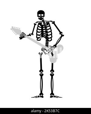 Skeleton with guitar. Skeleton musician. Electric guitar and dead man ...