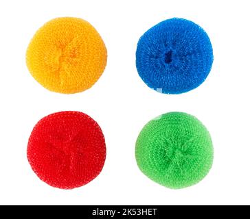 Scrub sponges on white background. Copy space, Top view Stock Photo - Alamy