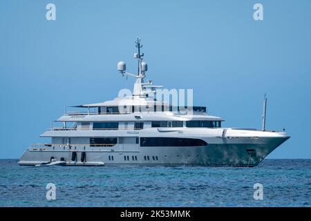 Grey yacht Regina d'Italia anchored in Formentera Stock Photo - Alamy
