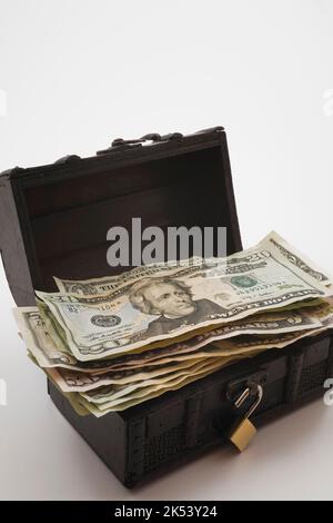 Bills in the wooden chest Stock Photo - Alamy
