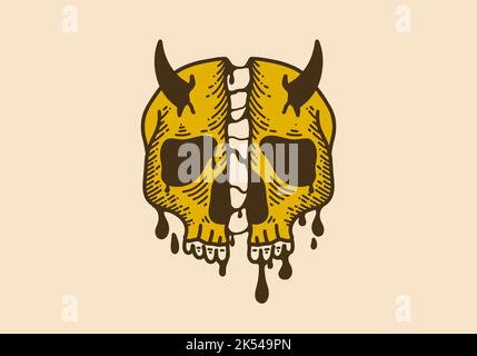 Vintage scary split skull with horn illustration design Stock Vector ...