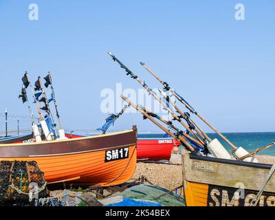 Hove United Kingdom - June 16 2009; Traditional colourful fishing boats ...
