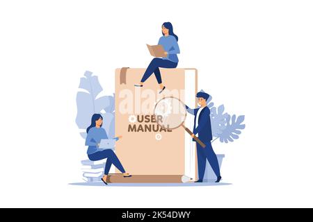 User guide book - manual or instructions icons, spiral book with tools ...