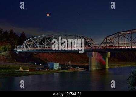 Lunar eclipse seen at the Veterans Memorial Bridge on the Russian River ...