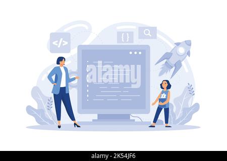 IT education. Student write software and create code for computer ...