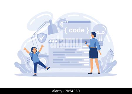 IT education. Student write software and create code for computer ...